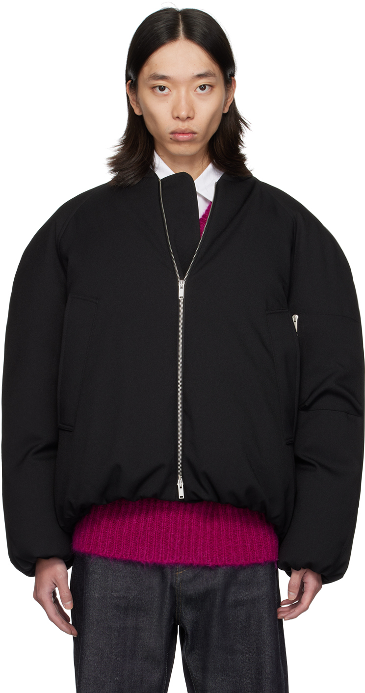 Jil Sander Zip Down Bomber Jacket In 001 Black - 60% Off